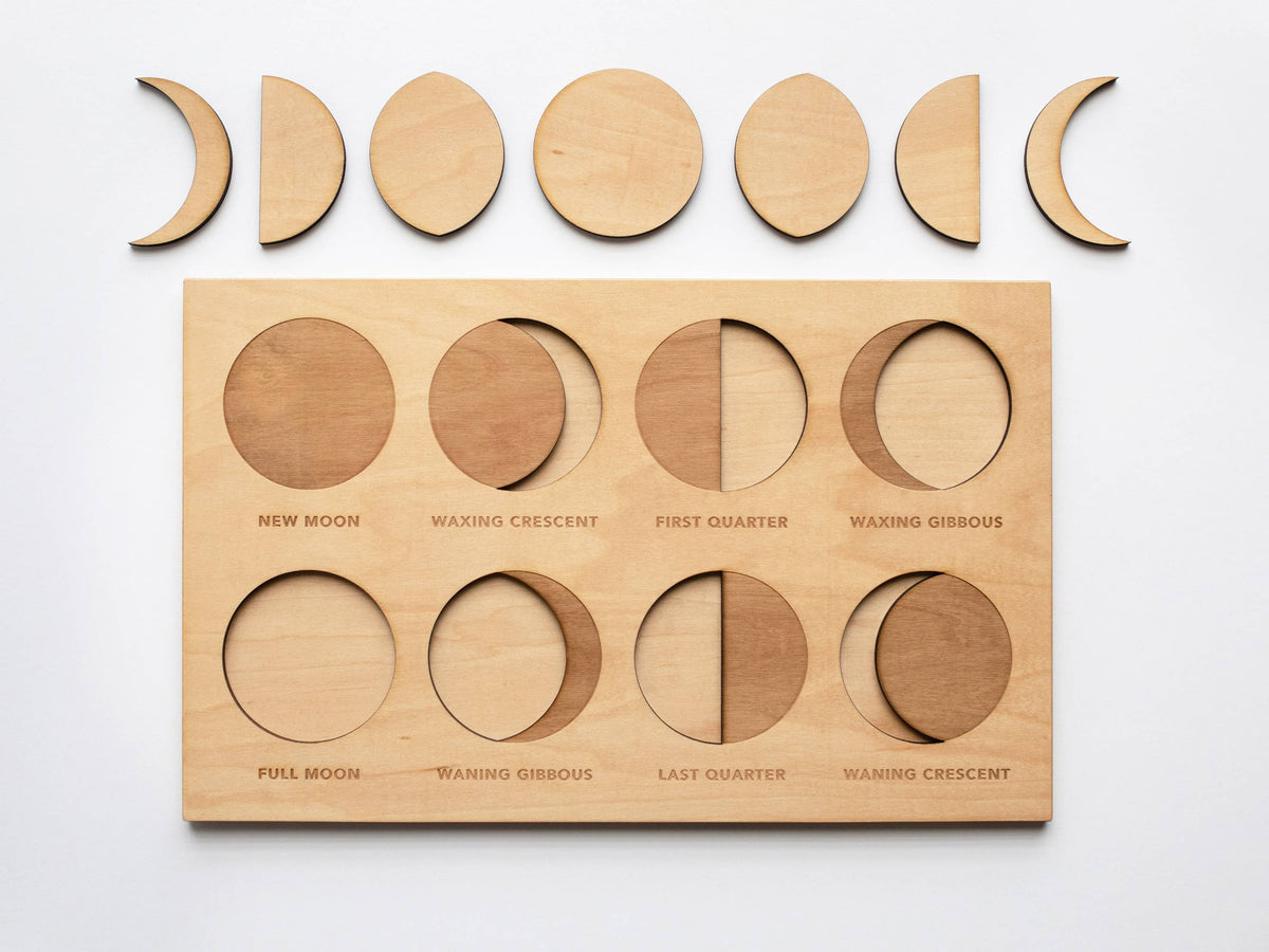 Wooden Moon Phase Puzzle • Modern Lunar Puzzle for Kids – nature+nurture